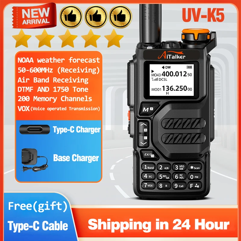 Quansheng-walkie-talkie UV-K5 de largo alcance, Radio bidireccional de doble banda, 5W, alta ...
