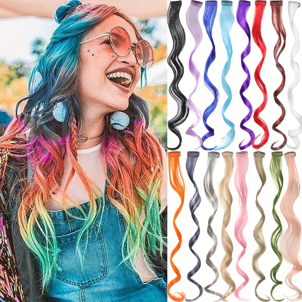 Synthetic-Colored-Clip-In-One-Piece-Big-waves-with-curly-hairColorful ...