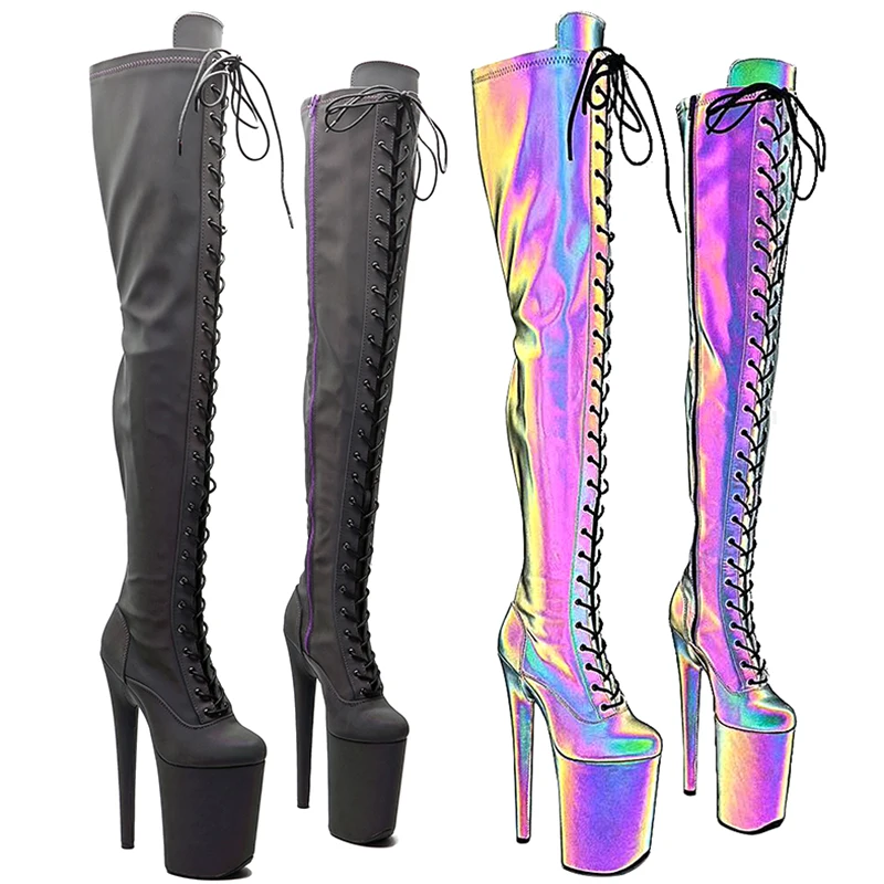 Leecabe-Material-Reflexivo-PU-High-Heel-Plataforma-Pole-Dance-Boots ...
