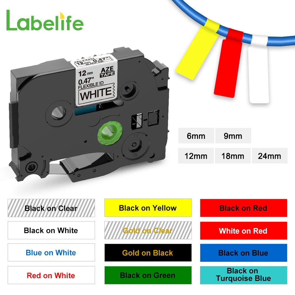 Multicolor TZe-FX231 Flexible Cable Label Tapes Compatible for Brother ...