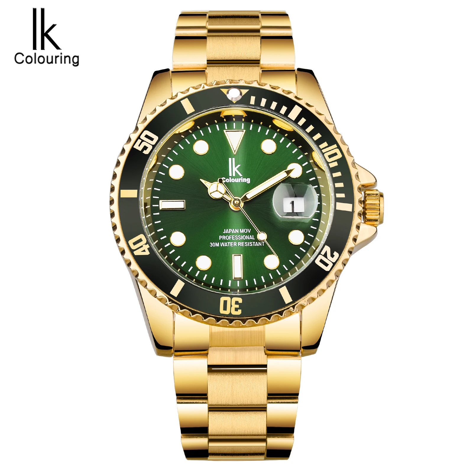 IK Coloring 2025 Luxury Brand Design Green Bezel Waterproof Clock Mens ...