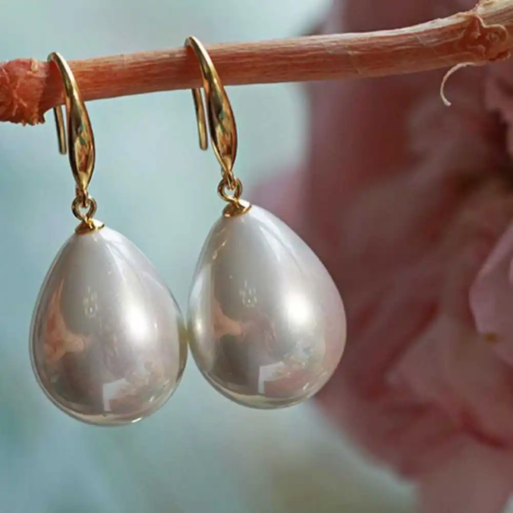 White-Shell-Pearl-Drop-Earrings-18k-Hook-Eardrop-Women-Thanksgiving ...