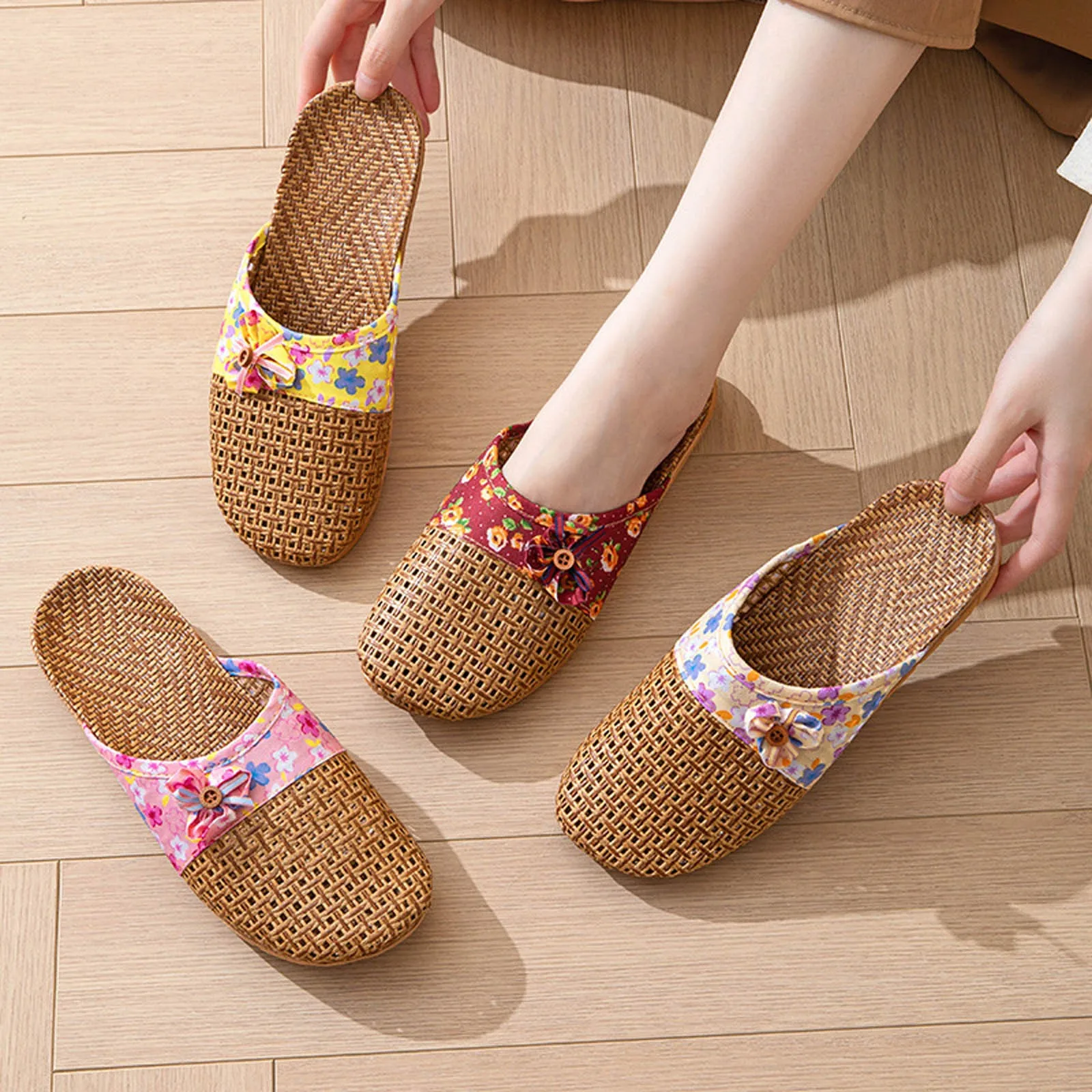 Summer-Women-Slippers-Wooden-Floor-Silent-Non-Slip-Women-Rattan-Grass ...