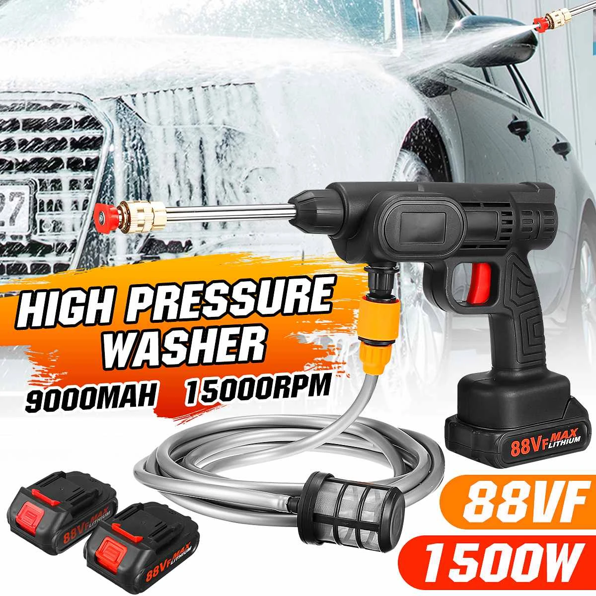 Rechargeable Car Wash Gun 50bar 1500w Cordless High Pressure Car Washer ...