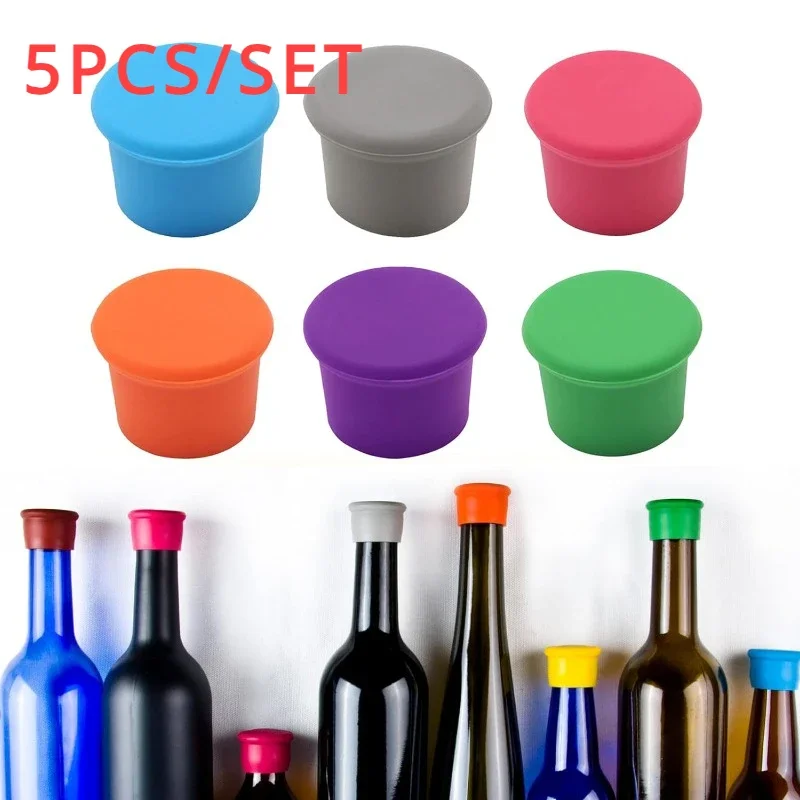5pcs Random Color Silicone Wine Beer Cover Bottle Stopper Caps Strong ...