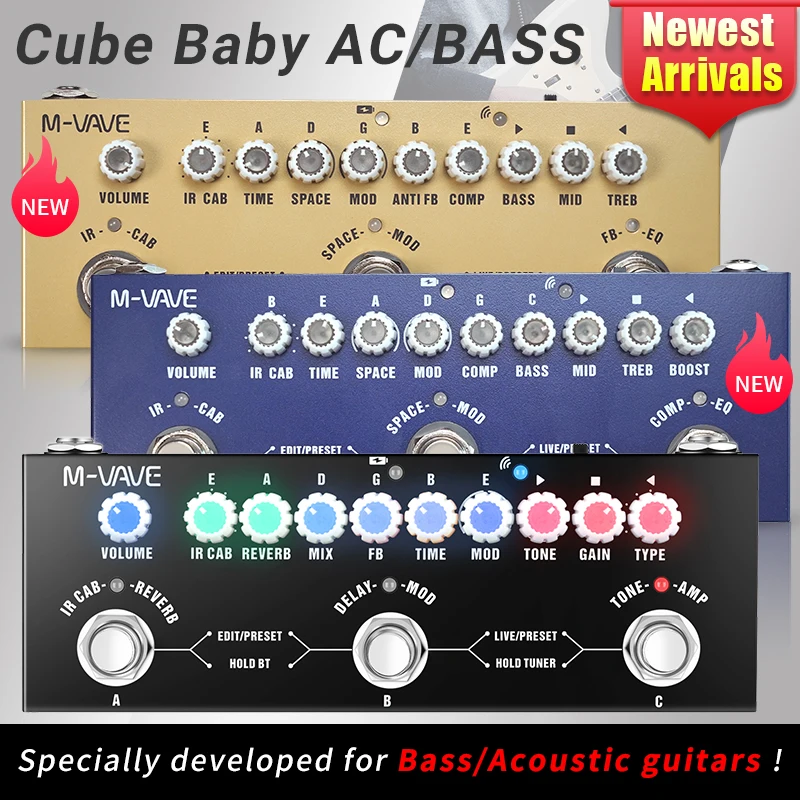 M VAVE cuvave cube bebê ac/bass recarregável multi efeitos guitarra ...