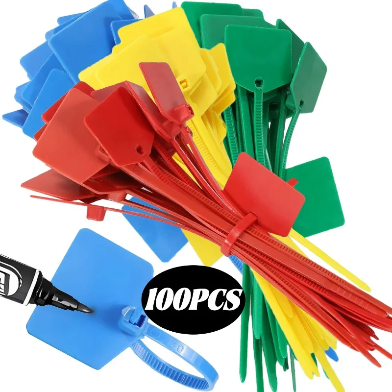 100pcs-Set-Easy-Mark-2-110mm-Nylon-Cable-Ties-Labels-Plastic-Loop-Ties ...