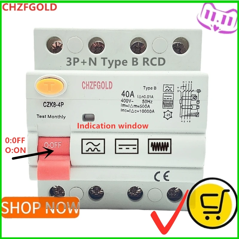 CHZFGOLD 63a 4P Residual C63 63amp Mcb Circuit Breaker RCCB RCBO F360 ...