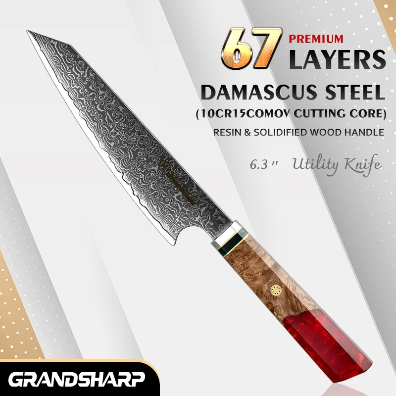 GRANDSHARP-6-5-Inch-Damascus-Utility-Knife-High-Carbon-Japanese-Kitchen ...