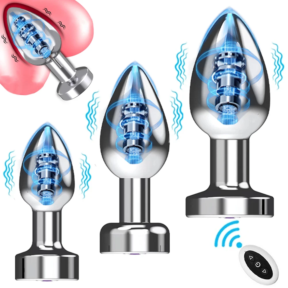7 Speed Metal Anal Plug Vibrator Set Annals Femme Butt Plug Vibration Dildo Wireless Remote ...