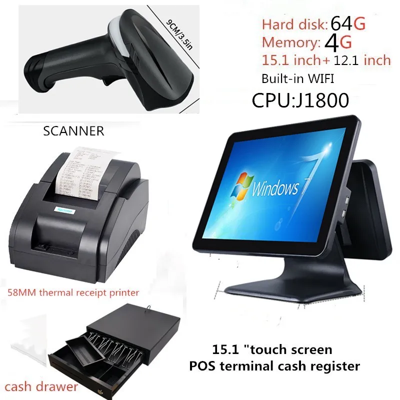 A complete set of cash register equipment thermal printer scanner cash ...