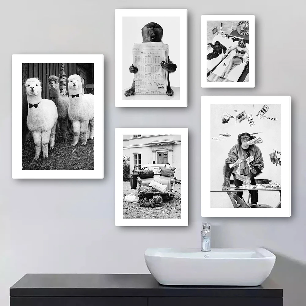 Wall-Art-Canvas-Painting-Black-White-Alpaca-Mr-Monkey-Enterprise-Modern ...
