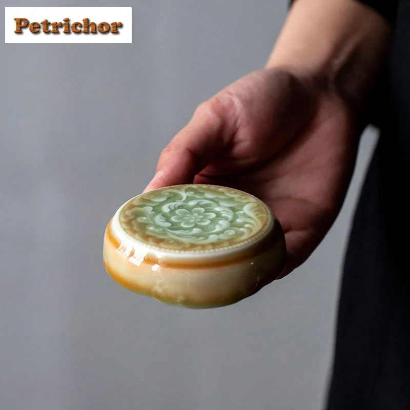 Celadon Carved Flower Teapot Cover Holder Elegant Cover Frame Lid ...