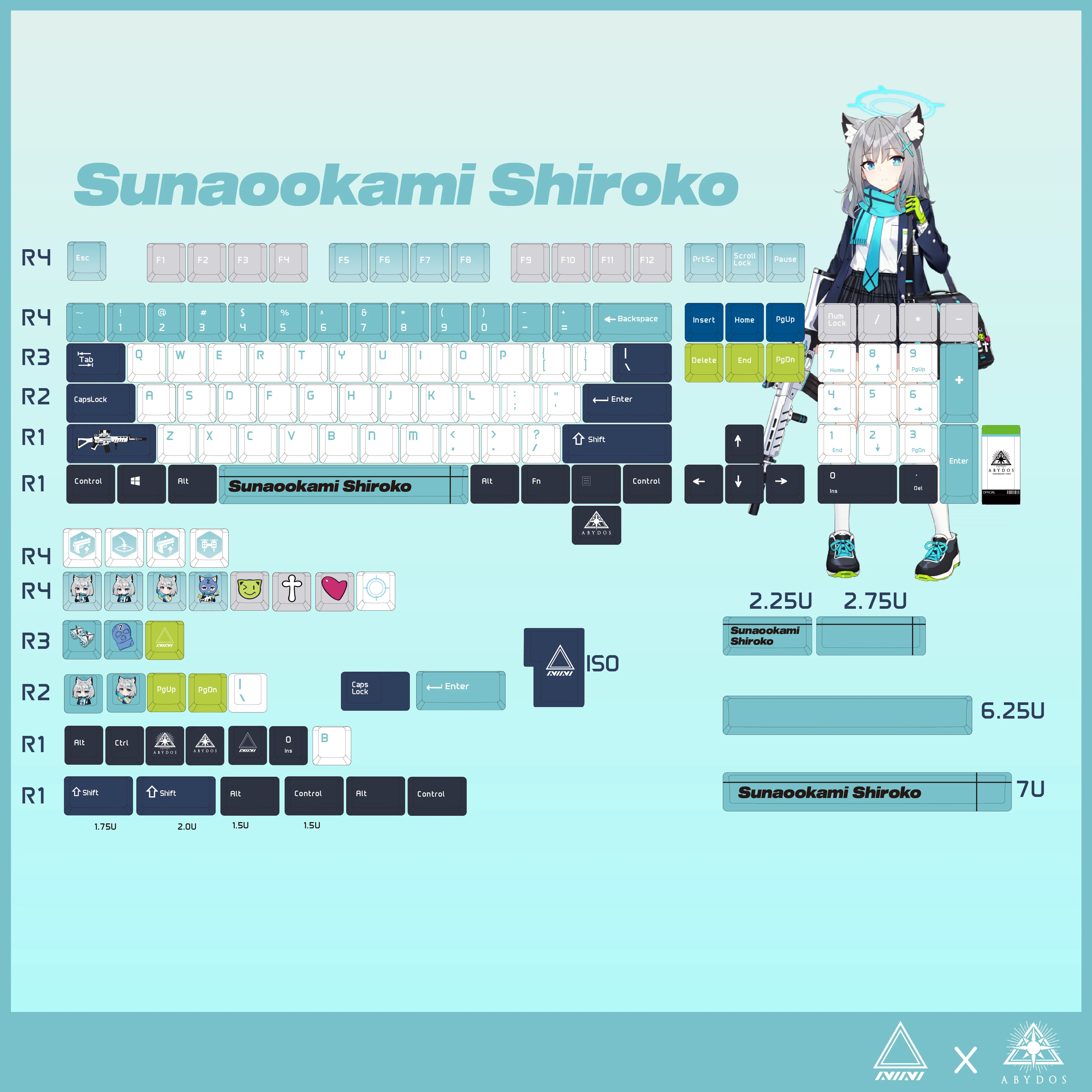 140-Keys-Set-Blue-Archive-Sunaookami-Shiroko-PBT-Keycaps-Anime-Games ...