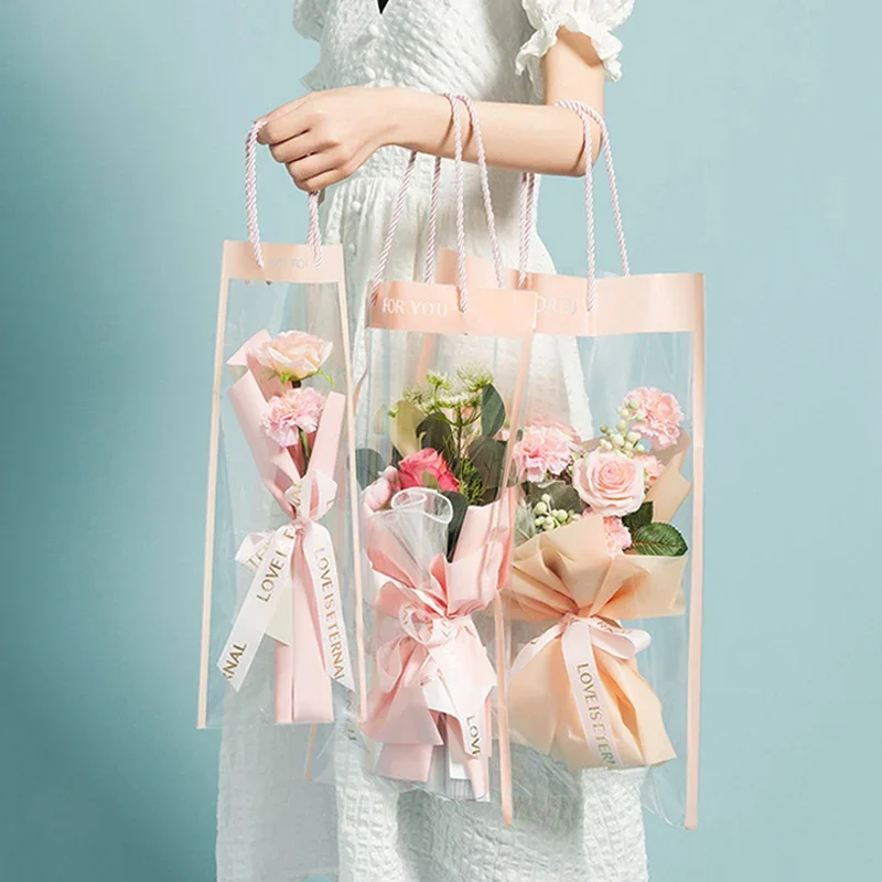 10Pcs-Transparent-Flower-Bouquet-Bag-With-Handle-Portable-Flower ...