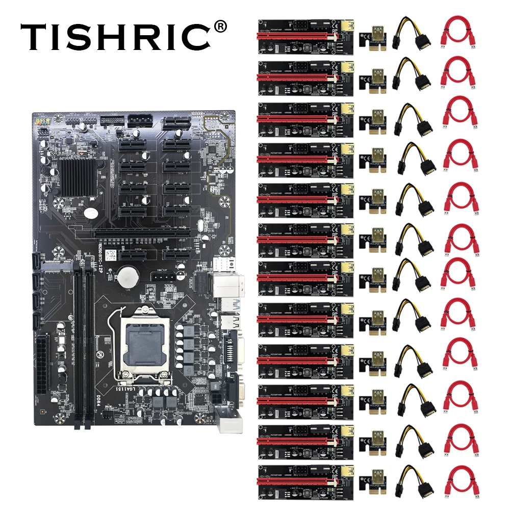 Tishric B250 Motherboard Mining B250b + 12pcs Riser 009s For Video Card ...
