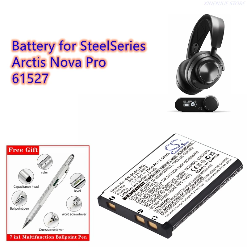Bateria sem fio para SteelSeries Arctis, Nova Pro, 3.7V, 700mAh, 82 ...