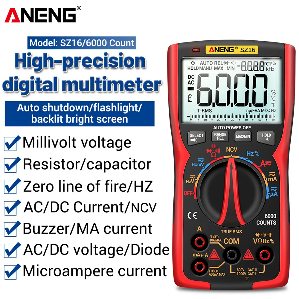 ANENG SZ16 Digital Multimeter 6000 Professional True RMS Analog Tester ...