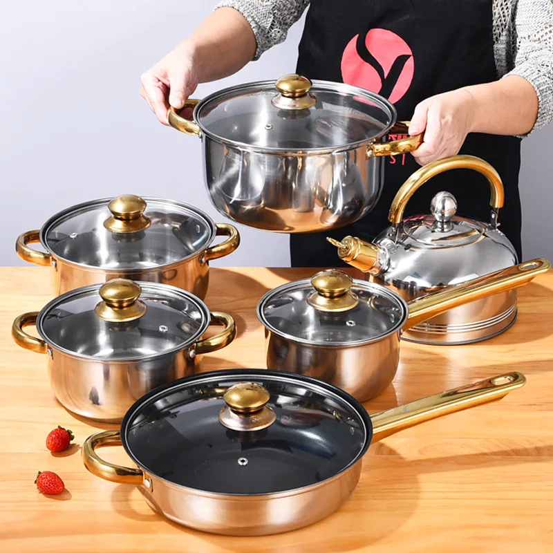 6Pcs-Thickened-Stainless-Steel-Cookware-Set-Soup-Pot-Milk-Pot-Frying ...