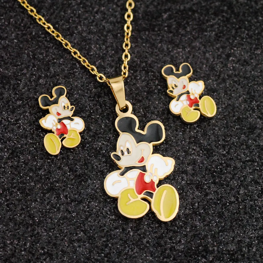 Disney-Juego-de-collar-y-pendientes-de-Mickey-Mouse-collar-de-acero ...