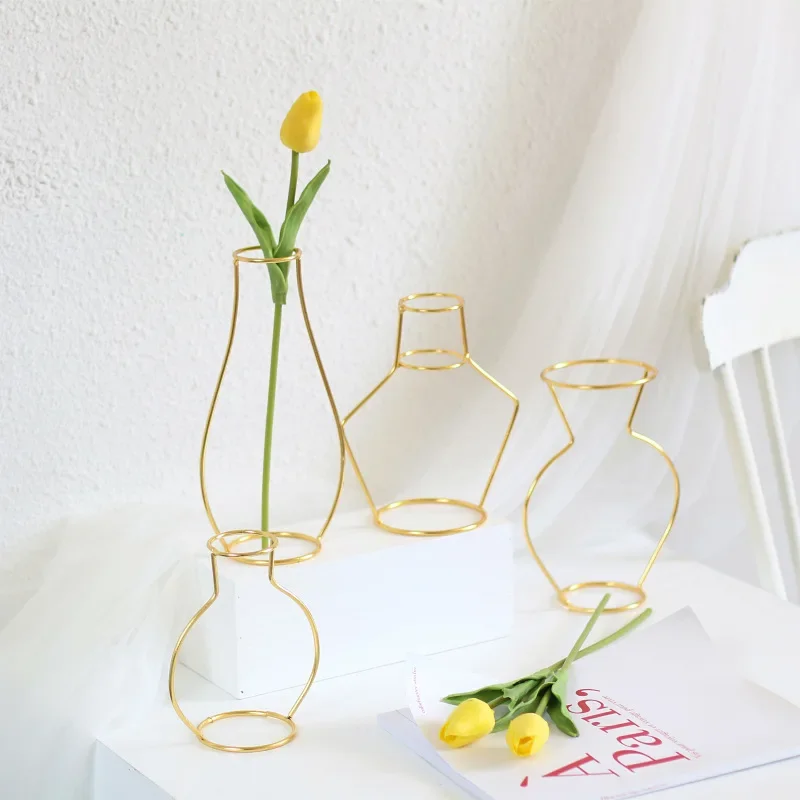 Gold-Wire-Vase-Artificial-Dried-Flower-Flower-Arrangement-Iron-Crafts ...