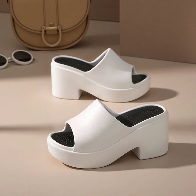 New super high heel slippers home slides women's summer thick sole ...