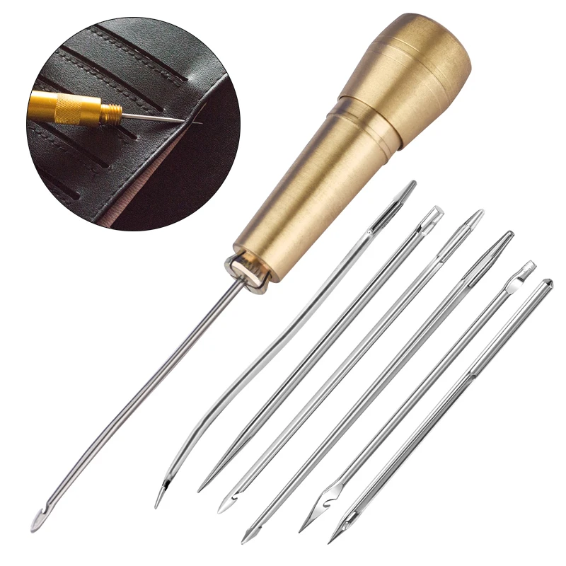Leather Sewing Awl Kit Copper Handle Shoe Repair Tool with Nylon Cord ...