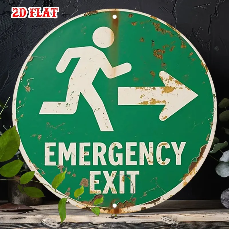 BESNIN Emergency Exit Sign 2D Plane Round Aluminum Safety Wall Art ...