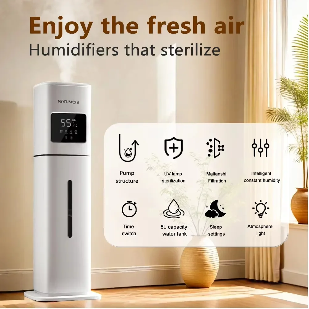 8L Household Humidifier Floor-Mounted Large-Capacity Ultrasonic UV Air ...