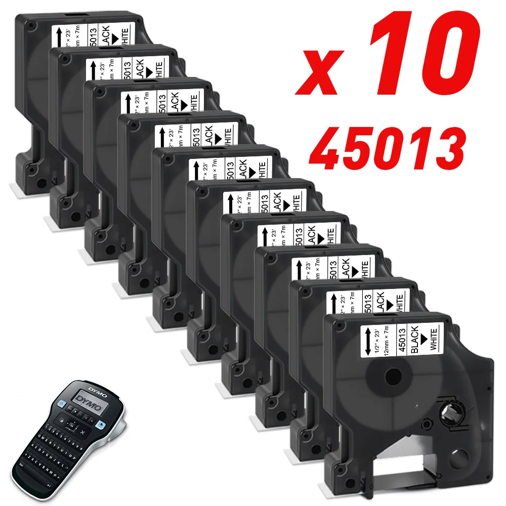 3~10PK 45013 Compatible Dymo D1 Tapes 45013 Black on White 12mm Printer ...