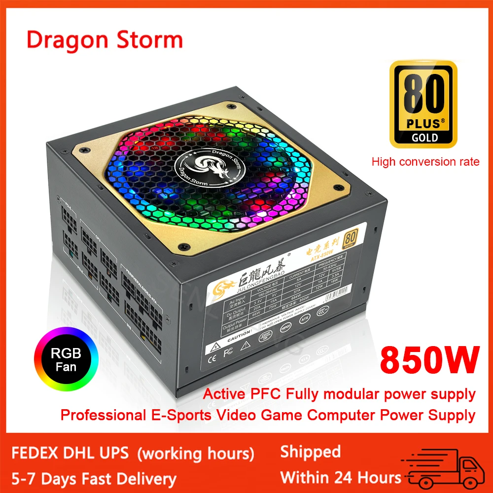 Atx 850w Full Modular 80plus Gold Certified Rgb 12v Pc Power Supply ...