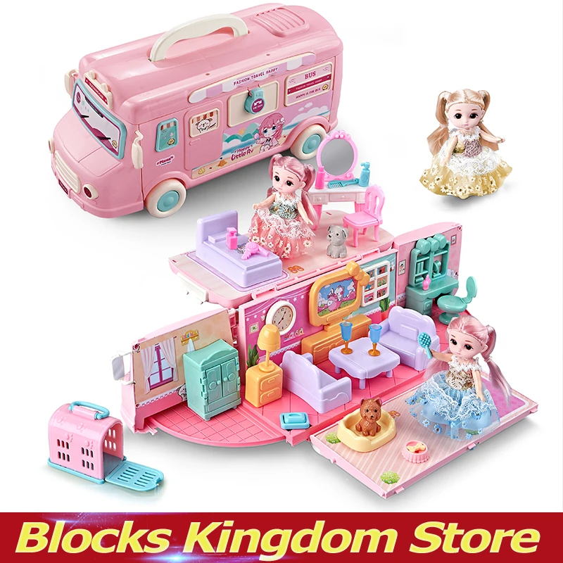 Dollhouse Portable Princess Set Storage DIY Camper Bus Car Toy Kit ...