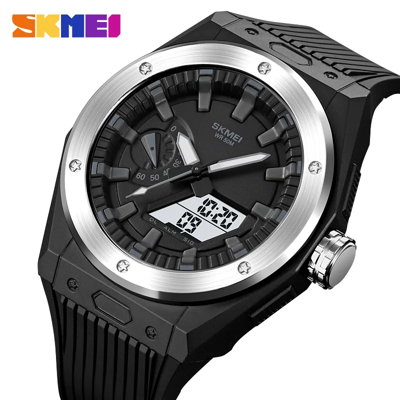 SKMEI Fashion LED Light Display Sport Watch Mens 3 Time Chrono Digital ...