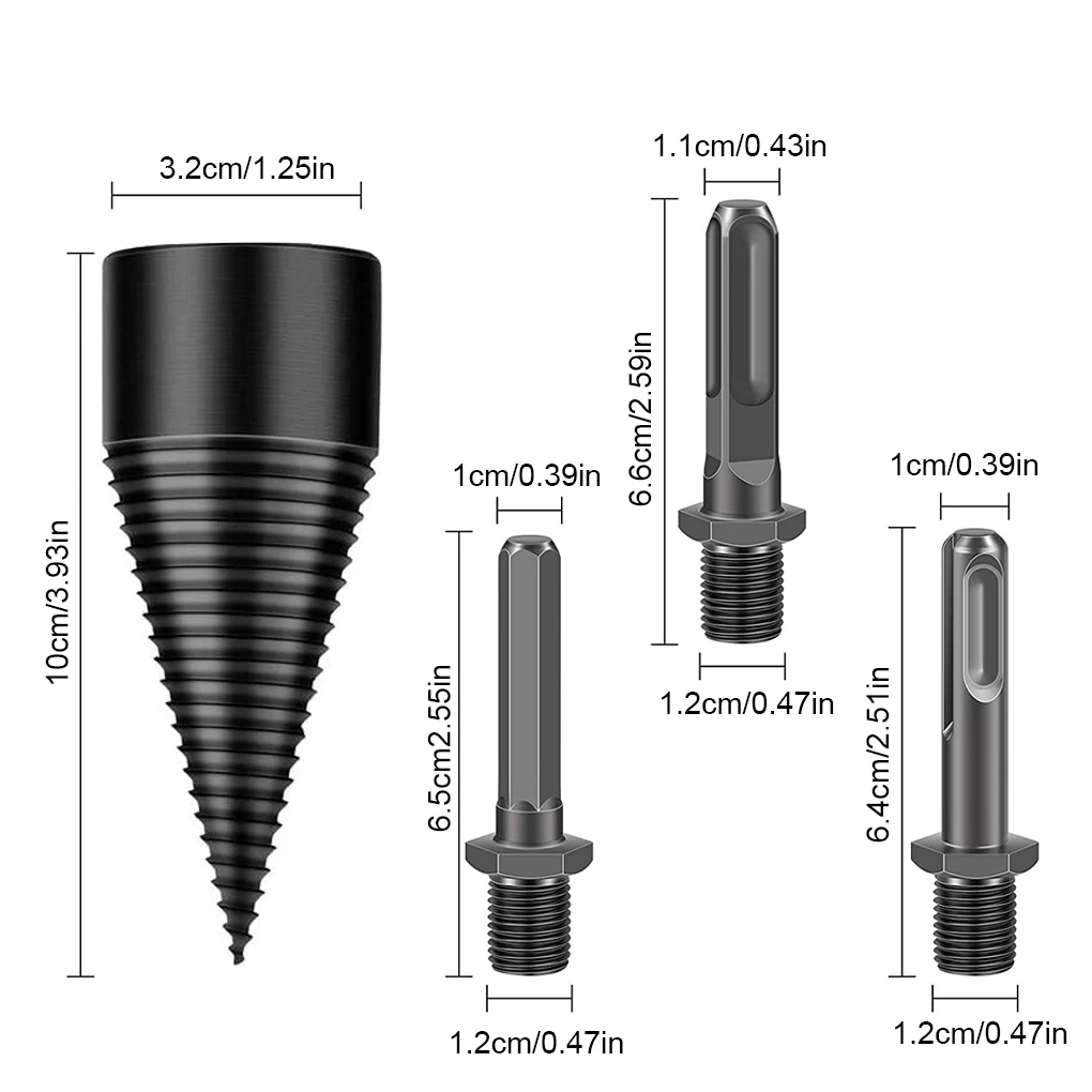 장작 드릴 비트 3242mm 나무 로그 드릴 비트 스틸 장작 스플리터 스크류 콘 드라이버 핸들 전기 드릴 액세서리