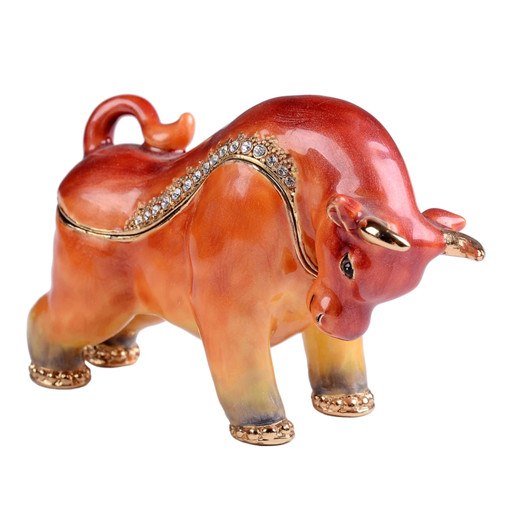 Cow Trinket Box Enameled Vintage Metal Home Decor bull Jewelelry Box ...
