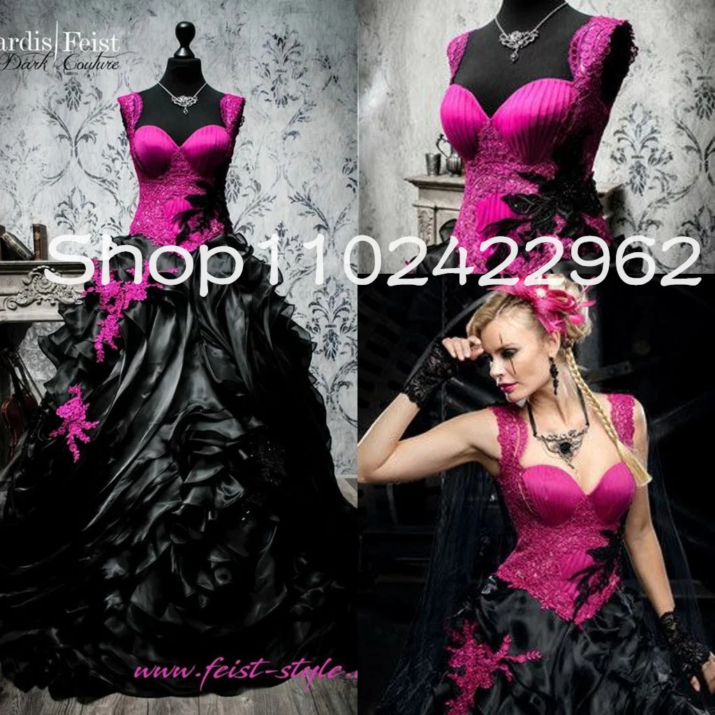 Fuchsia-Black-Gothic-Steampunk-Wedding-Dresses-Sweetheart-Ruched ...