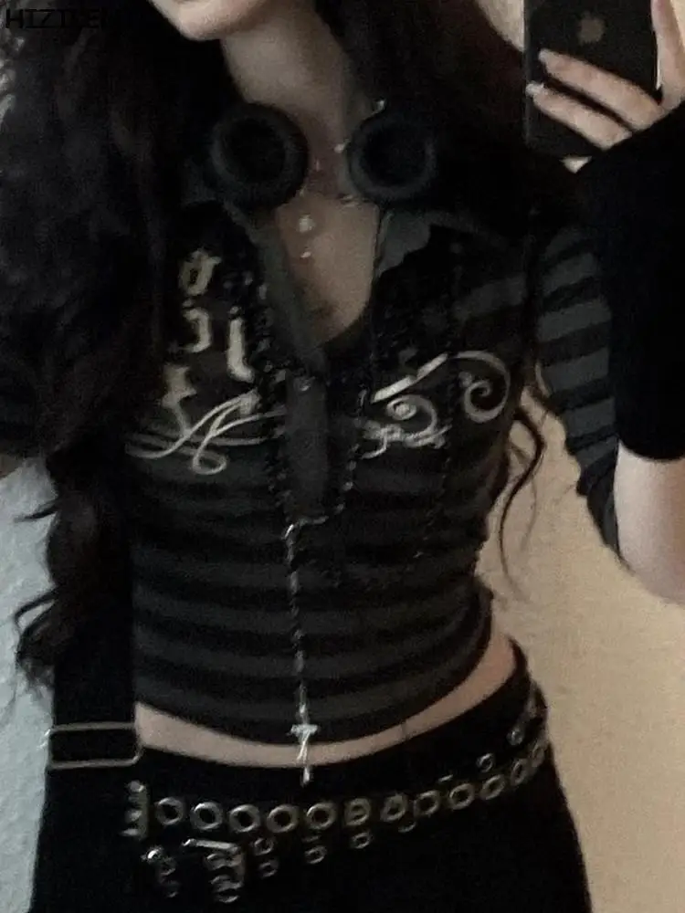 conomie-col-en-V-manches-mi-longues-imprim-gothique-t-shirts-Y2K-v ...