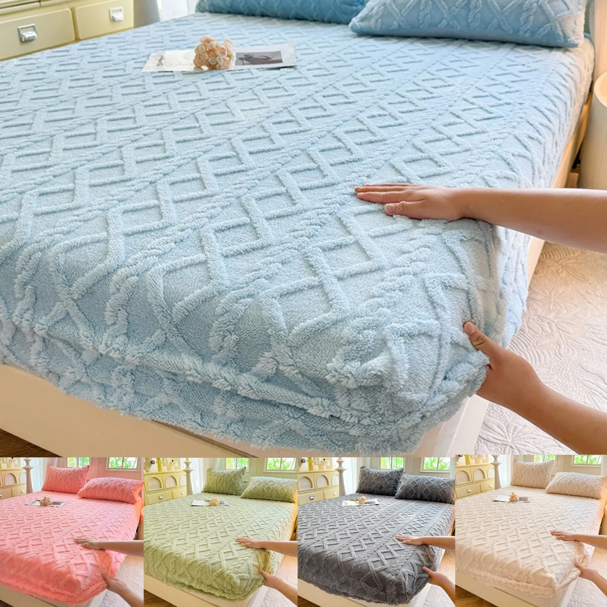 Quilted Mattress Cover Winter Warm Bed Cover Taff Velvet Fleece Bed ...
