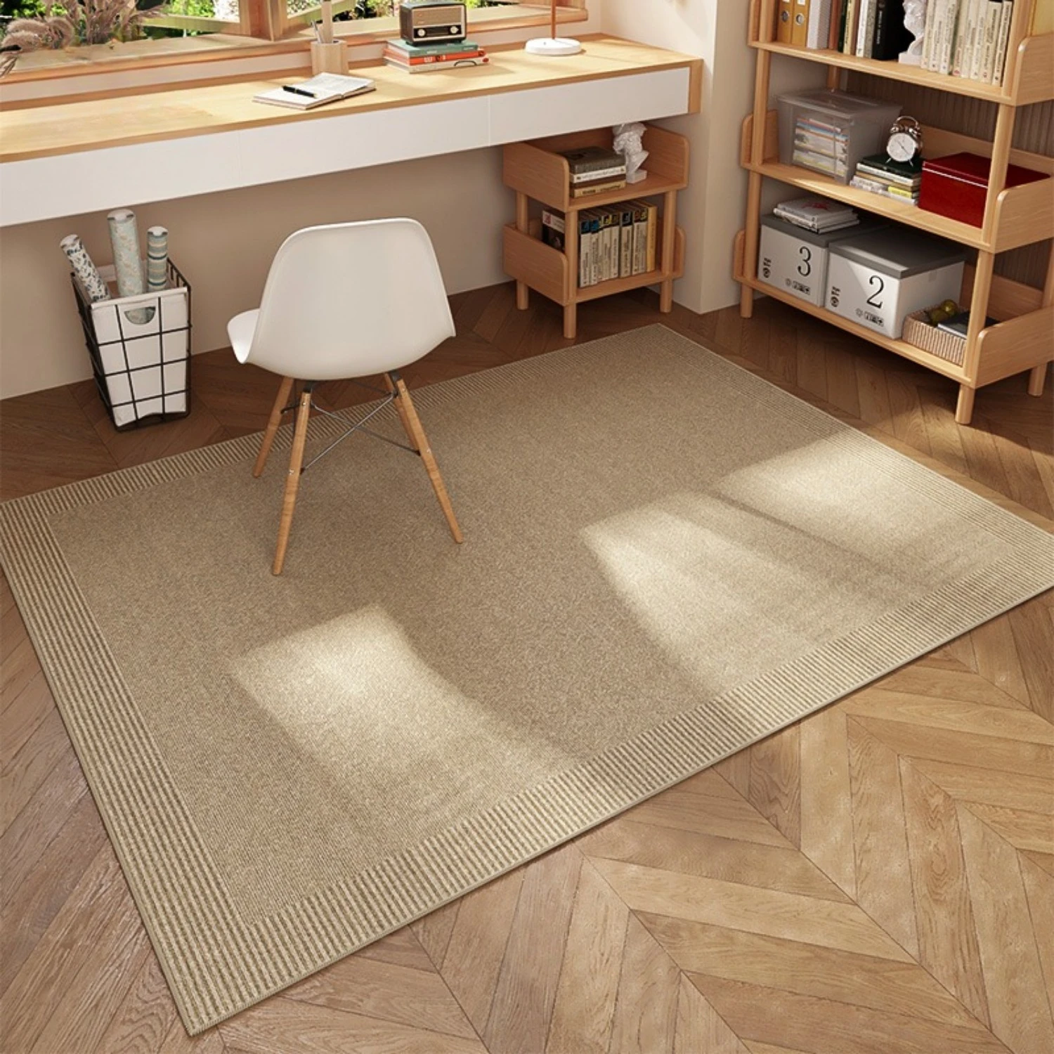 Study Table Floor Mat Living Room Bedroom Non-slip Carpets Simple Brown ...