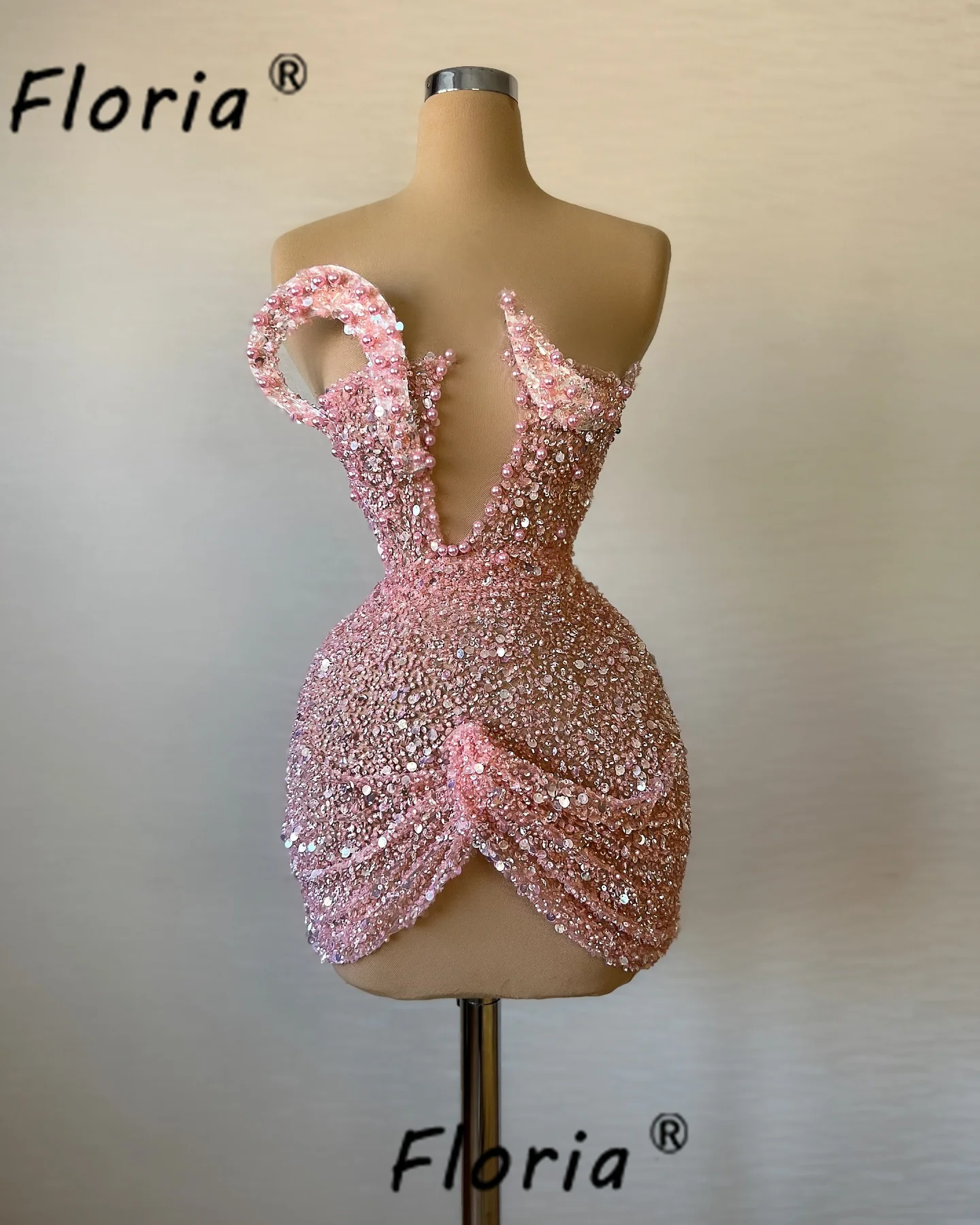 Sexy-Pink-Short-Cocktail-Dress-Fashion-Beaded-Pearls-Sequin-Glitter ...