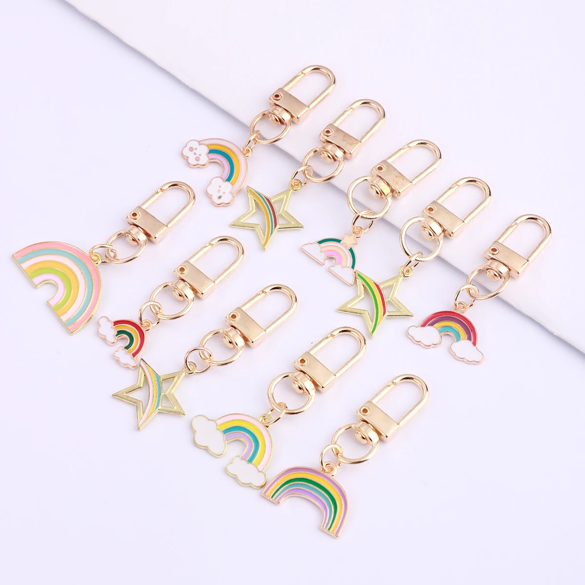 10Pcs Fashion Alloy Rainbow Star Keychain Cute Metal Key Ring ...