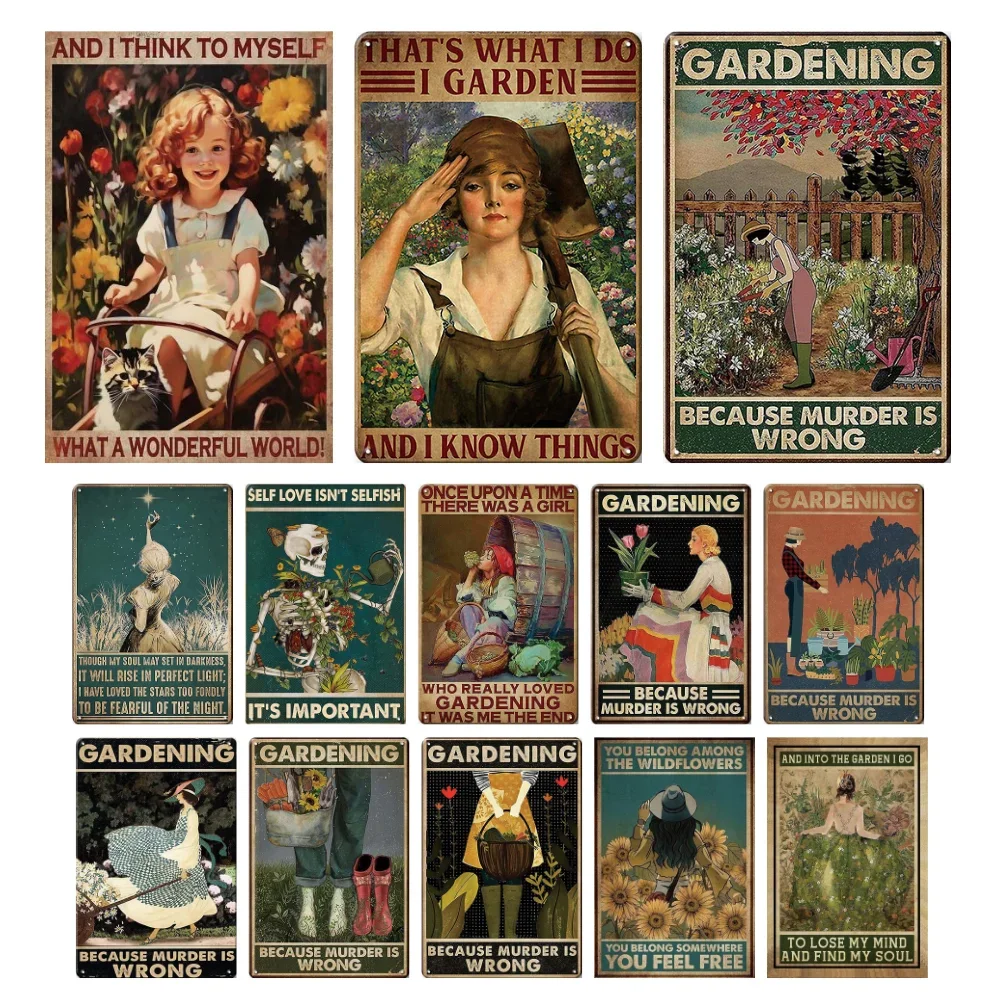 Garden-Plaques-Vintage-Metal-Tin-Signs-Sunflowers-Girl-Metal-Plate ...