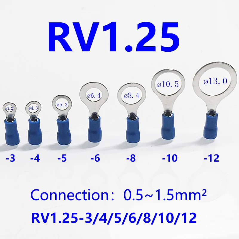 Wire Insert Terminal Crimp, Terminal Anel Isolado, Cabo Tubular Lug, Conector Ilhó, RV1.25 4 3 5 ...