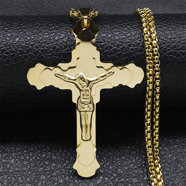 Fashion Jesus Cross Chain Necklace for Women Men Stainless Steel Gold ...