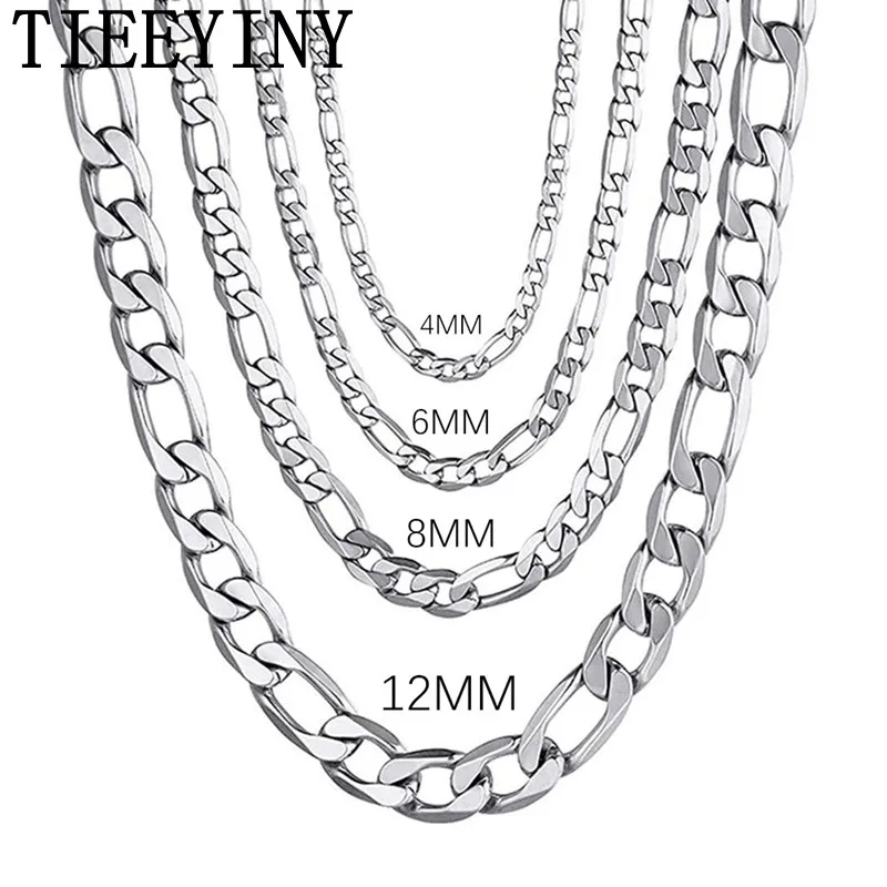 TIEEYINY Men's 925 Sterling Silver 4MM/6MM/8MM/12MM Figaro Chain ...