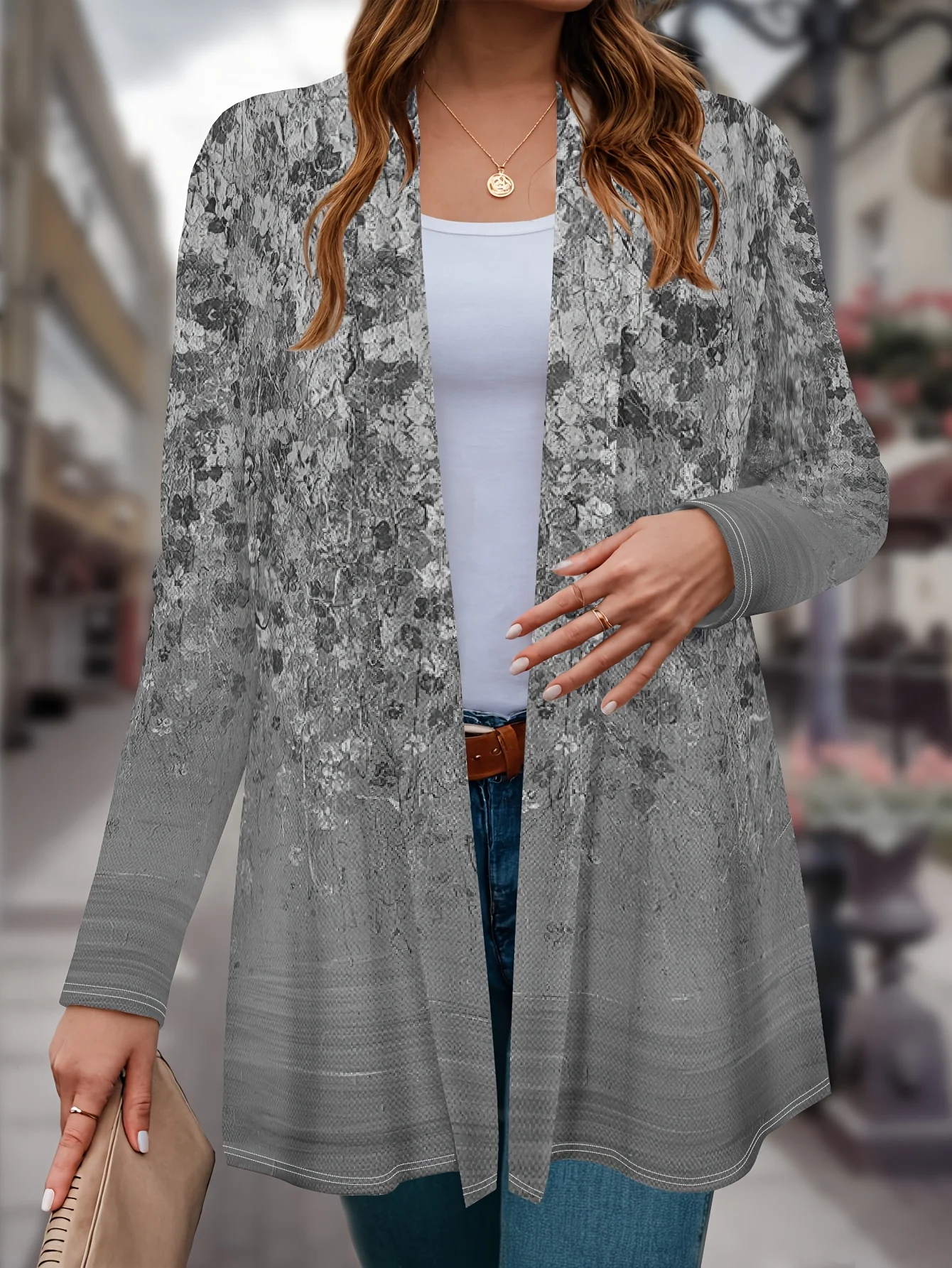 2025 Women's Floral Printed Long Sleeve Cardigan, Polyester Open Front ...
