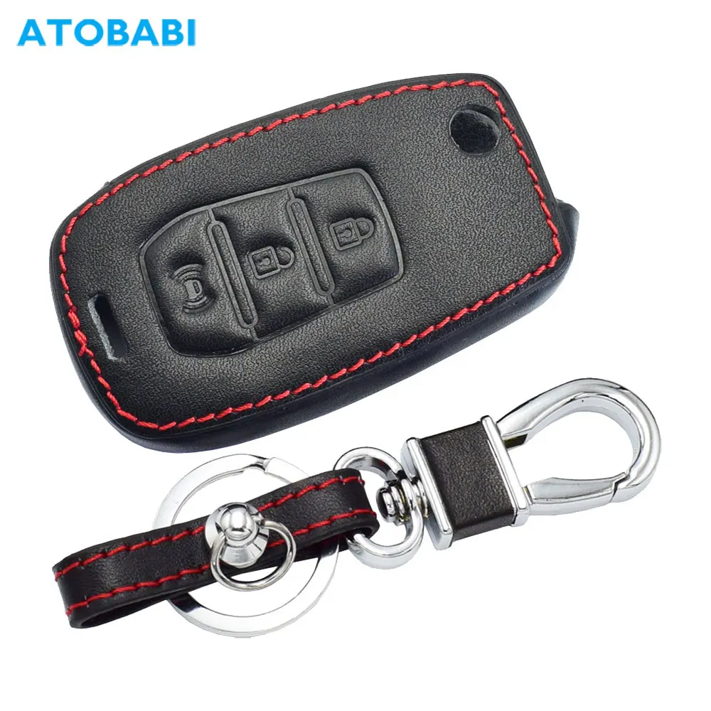 Leather-Car-Key-Case-Remote-Control-Protector-Cover-Keychain-For ...