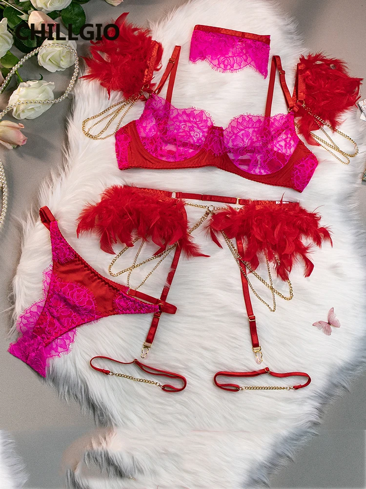 CHILLGIO-Sujetador-de-realce-con-plumas-de-encaje-para-mujer-lencer-a ...