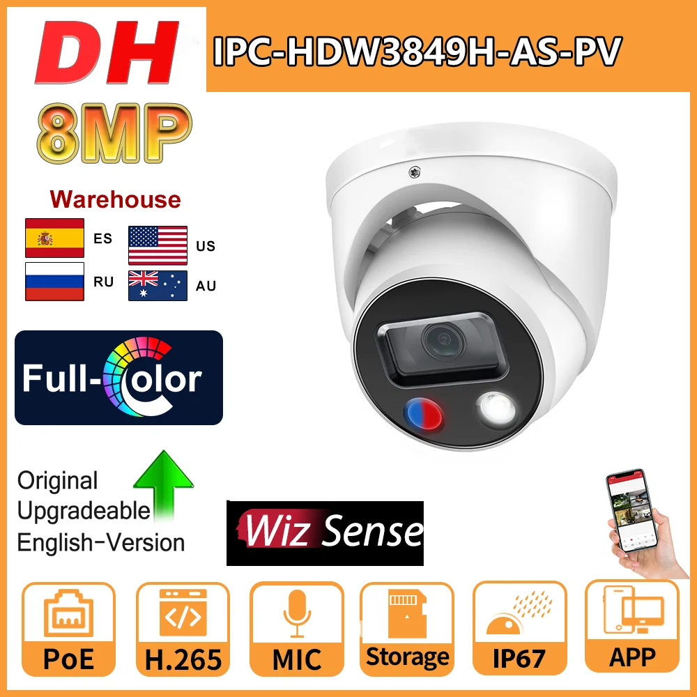 Dahua Full-color Ip Camera 8mp Ipc-hdw3849h-as-pv Built-in Mic And ...