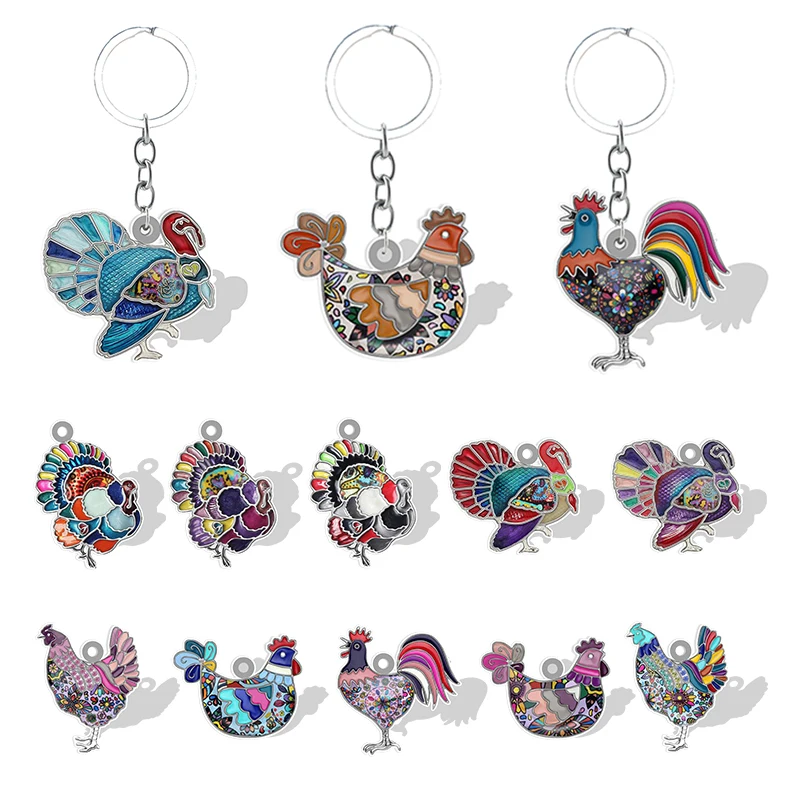 Acrylic-Flake-Chicken-Keychains-Art-Cocks-And-Hens-Photos-Key-Rings-PVC ...